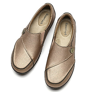 Geoeleph Women's Gold Loafers Casual Slip-Ons Comfort Walking Flats Leather Driving Moccasins 8 M US