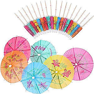 Drink Umbrellas Cocktail Picks Hawaiian Multi Color Drink Umbrellas Tropical Parasol Umbrella Cupcake Topper for Party Supplies (24 Pieces)