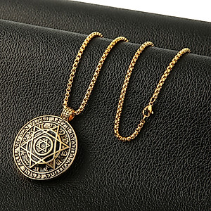 HZMAN Talisman Seal Solomon Six-pointed Star 12 Constellation Pendant stainless steel Necklaces 24" Chain (Gold)