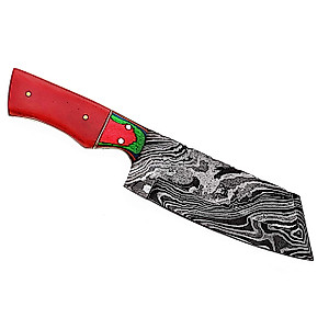 Damascus Steel Hunting Knife - Fixed Blade Knives with Sheath - Firm Grip Handle Made of Rose Wood (Mac)