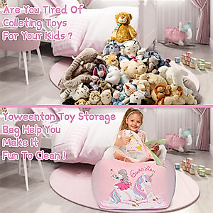 Yoweenton Unicorn Bean Bag Chair for Girls Room Decor, Stuffed Animal Storage Pink, Gifts for Girls, Medium Size,Velvet Extra Soft Cover Only