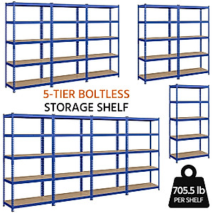 Topeakmart 4PCS 5-Tier Utility Shelves, Metal Storage Shelves Garage Shelving Unit Adjustable Garage Storage Shelves Storage Racks Heavy Duty Shed Shelving- Blue, 35.5 x 17.5 x 72 Inch