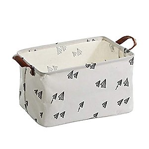 Cotton Linen Laundry Basket Household Dirty Clothes Hamper Collapsible Storage Bags with Handles, Water-Resistant Nursery Bottom, Ideal Organizer Bins for Bedroom, Closets, Kid Toys, Snacks, Cosmetic