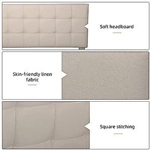 INCLAKE Queen Size Platform Bed Linen Upholstered Platform Bed Frame with RGB LED Lights and Adjustable Headboard Square Stitched Bed Frame, Wood Slats Support, No Box Spring Needed, Beige