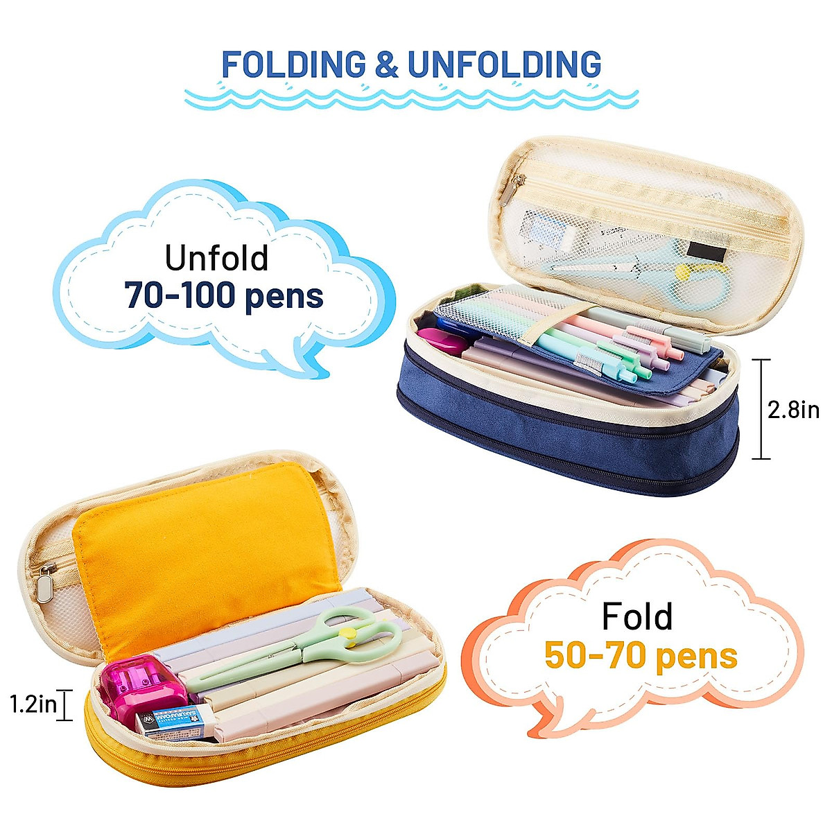 Sonuimy Large Capacity Pencil Case Pouch with Zipper, Portable Aesthetic Cute Big Capacity Pencil Cases Pen Office Travel Stationery Makeup Bag, Desk Organizer for College Adults Women Men- Sky Blue