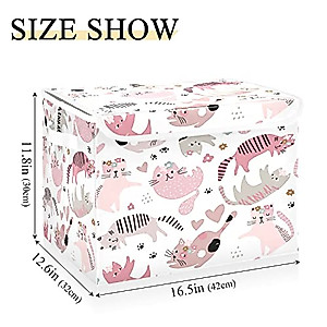 Kigai Pink Cats Storage Basket with Lid Collapsible Storage Bin Fabric Box Closet Organizer for Home Bedroom Office 1 Pack