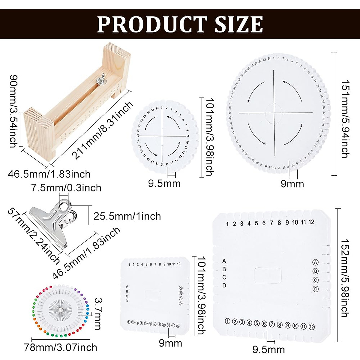 FINGERINSPIRE 1 Set Wooden Jig Bracelet Maker Kit with 4 Pcs Braiding Disk & 1 Set Sewing Straight Pin Adjustable Paracord Jig Bracelet Maker Foam Bracelet Knitting Tray Bracelet Braided Board for DIY