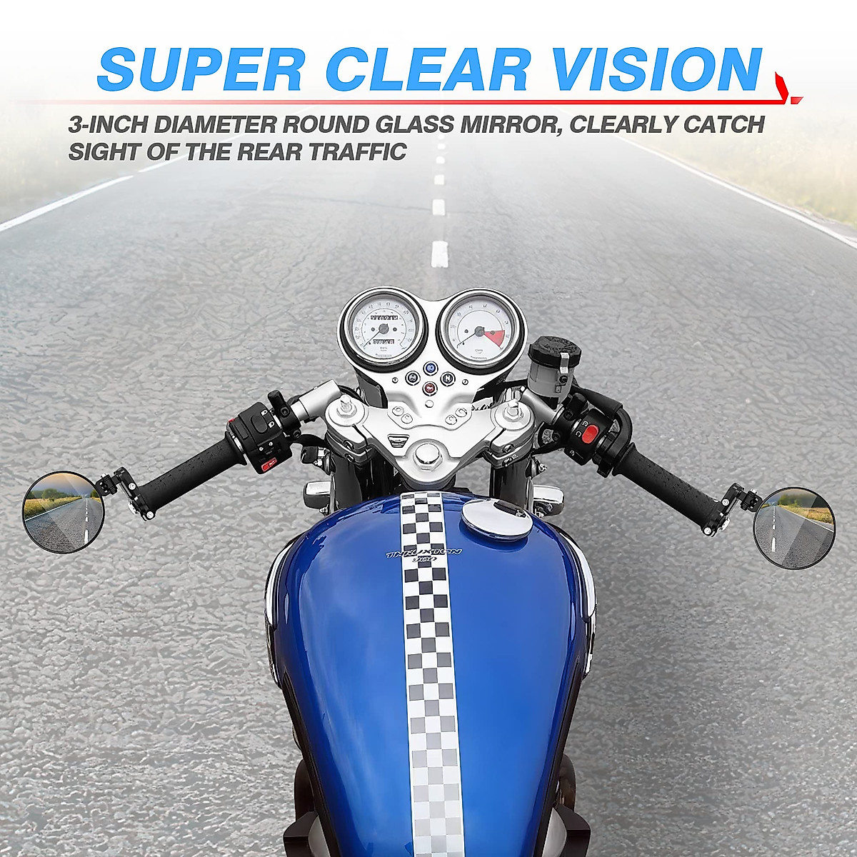 MICTUNING Universal Motorcycle Mirrors - 3 Inch Round Folding Bar End Side Mirror Compatible with Honda, Scooter, Suzuki, Yamaha, Kawasaki, Victory and More