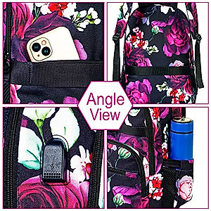 FTJCF Laptop Backpack, 16 Inch School Bag College Bookbag, Anti Theft Daypack Bags and Lunch Bag Set, Water Resistant Rose Backpacks for Teens Girls Women Students (Black)