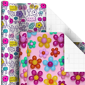 Hallmark Birthday Wrapping Paper Rolls - Flowers, Stripes, Pink, Teal and Black Polka Dots Gift Wrap Paper (Set of 6 Rolls: 180 sq. ft. ttl.)