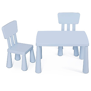 Saicool Kids' Table with 2 Chairs Set,3 Pieces Plastic Activity Table with Chair set for Toddlers, for Classroom or Home, Blue