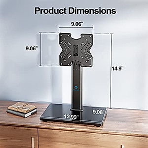 PERLESMITH Swivel Universal TV Stand/Base - Table Top TV Stand for 19-43 inch LCD LED TVs/Monitor/PC - Height Adjustable TV Mount Stand with Tempered Glass Base, VESA 200x200mm, PSTVS07