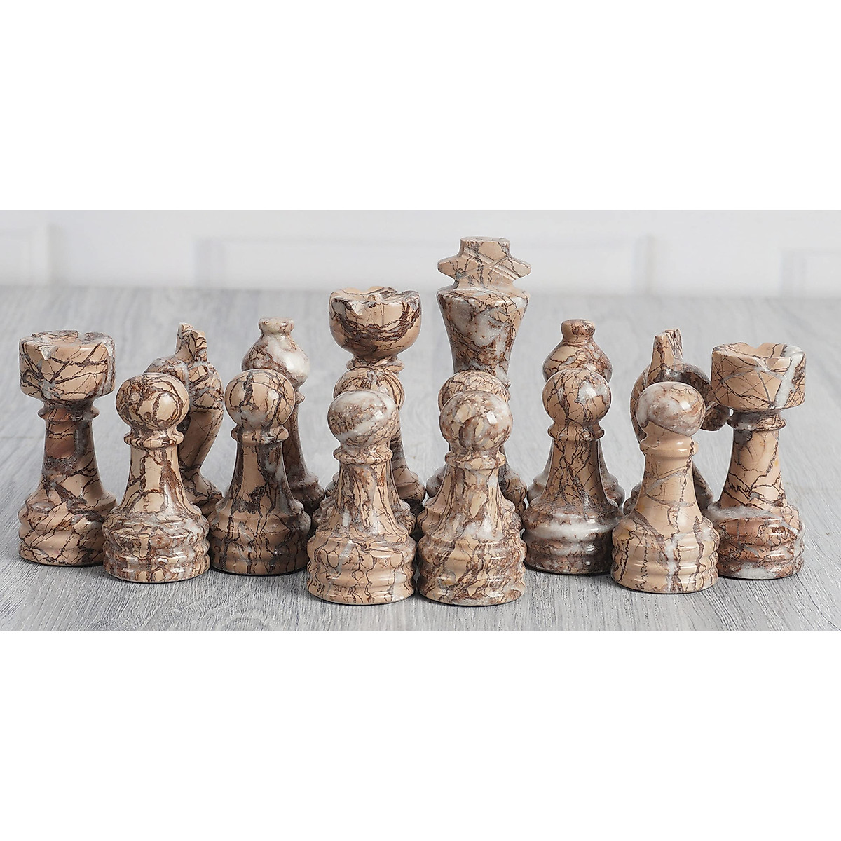 Radicaln Marble Chess Pieces Black & Marinara 3.5 Inch King Figures Handmade 32 Chess Figures - Suitable for 16-20 Inch Chess Game - Board Games