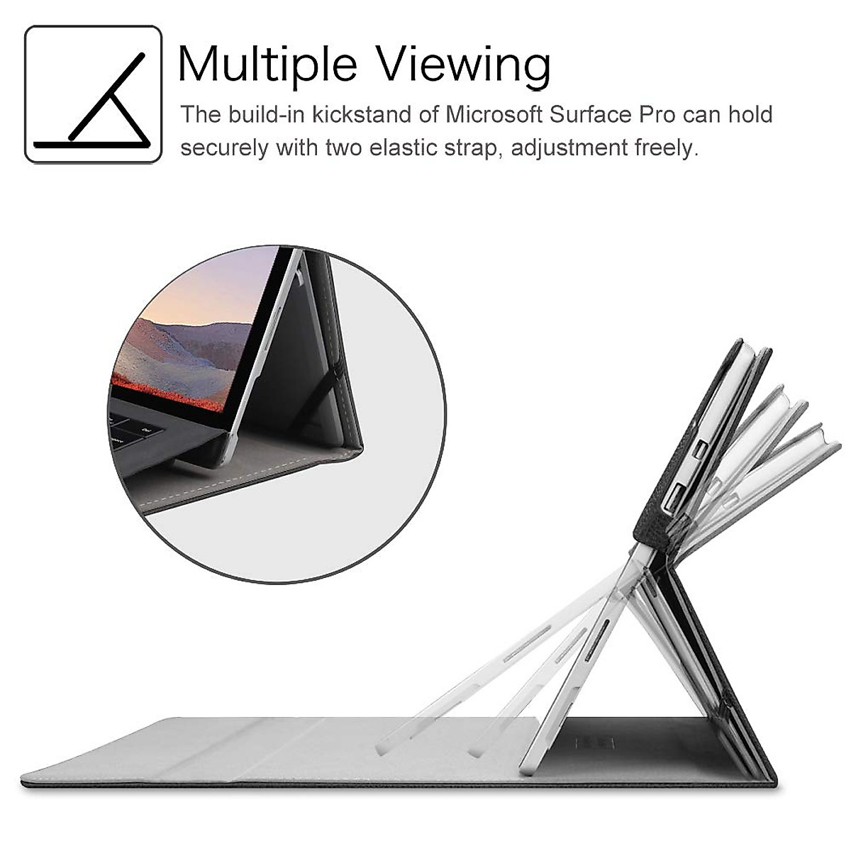 Fintie Case for Microsoft Surface Pro 7 Plus, Surface Pro 7/6/5/4/3 12.3 Inch Tablet - Multiple Angle Viewing Portfolio Business Cover, Compatible w/Type Cover Keyboard, Black