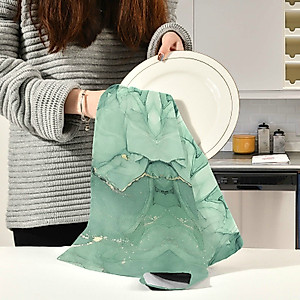 Kigai Kitchen Dish Towels Abstract Marble Mint Green Soft Tea Towel Set of 6 Absorbent Dishcloths Hand Towels for Dish Clean Cloth 28" x 18"