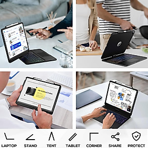 edaiser Swivel Keyboard Case for Apple iPad Pro 12.9 inch 6th Generation 5th 4th 3rd Gen; Wireless Rotatable Cover with Pencil Holder, Multi-Touch Trackpad, Backlit, Black