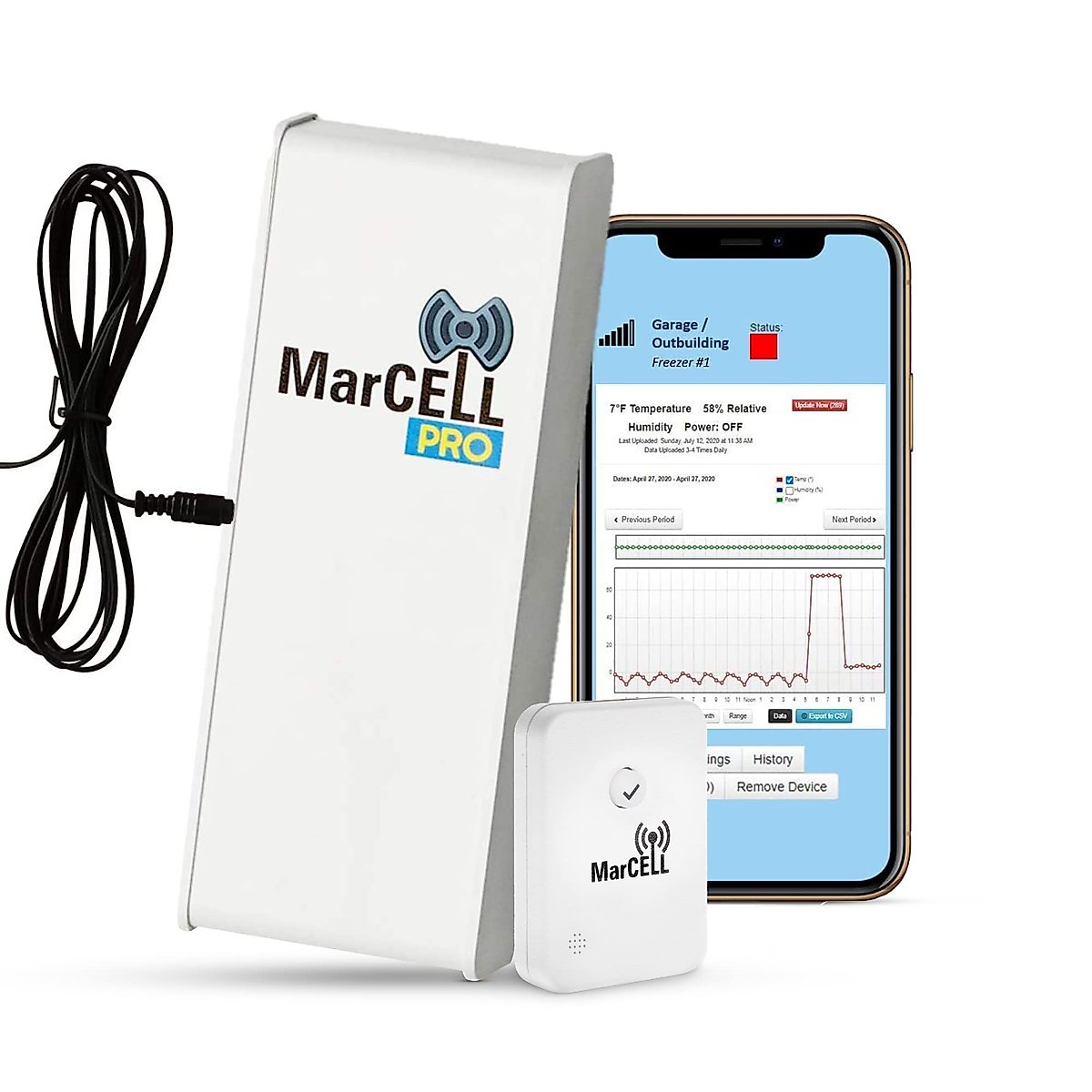 MarCELL PRO - Professional Level Remote Temperature, Humidity & Power and Water or Leak Monitor - No WiFi Needed - RV, Network Room, Freezer, Home - Instant Phone Call Alerts - Made in The USA