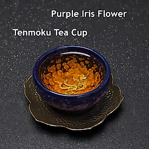 Dragon and Phoenix Tea Cups Set of 2, Handmade Jianzhan Tenmoku Tea Cup, Chinese Small Ceramic Kungfu Tea Cups (Purple)