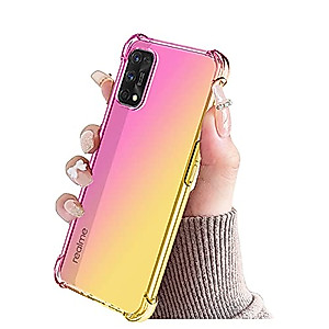 KOARWVC Case for Realme 7 Pro Case RMX2170 Case, Crystal Clear Case Gradient Slim Anti Scratch TPU Shockproof Protective Phone Cases Cover for Realme 7 Pro (Pink/Gold)
