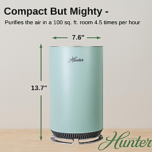 Hunter HP125 True HEPA Digital Air Purifiers for Home, Cleans 451 sq ft per hour. Small Bedroom Air Purifier. Removes Odors, Allergens, Smoke, Dust, Mold, VOCs. White