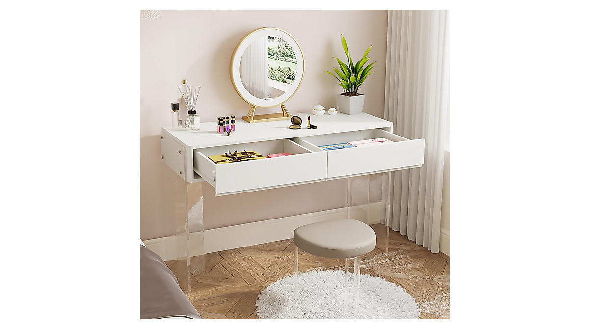 Tribesigns Modern Makeup Vanity Desk with Drawers and Acrylic Legs