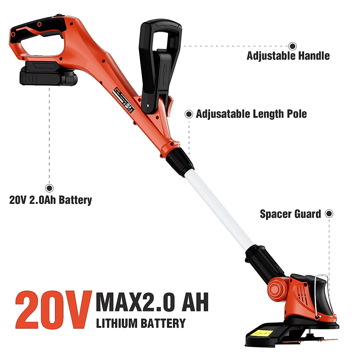 AIVOLT Cordless Weed Trimmer, 20V String Trimmer Battery Powered 2 in 1 Brushless Weed Wacker/Edger Lawn Tool for Yard and Garden, Battery and Fast Charger Included