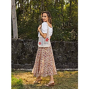 CATMICOO Crochet Mesh Beach Tote Bag Summer Aesthetic Knit Bag for Women