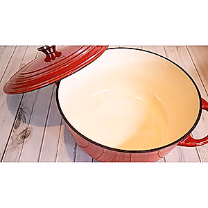 HUABANG Enameled Cast Iron Dutch Oven with Lid,Cast Iron Pot, Diameter Suitable For All Kinds of Cookware and Induction Cooker,Dishwasher,Suitable for Making Food (4.3 Quart, Cerise Round)