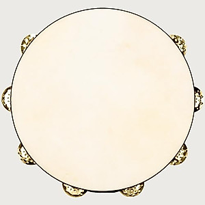 Meinl Percussion TAH2V-WB 10-Inch Vintage Wood Tambourine with Goat Skin Head and Hammered Brass Jingles, 2 Row