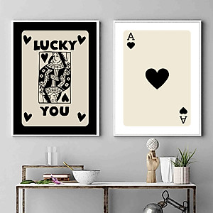Trendy Retro Wall Art Set Of 2, Retro Trendy Aesthetic Print, Black Ace Card Poster Aesthetic Art , Lucky You Poster, Trendy Wall Art, Funny Art Digital 16x24inch Unframed