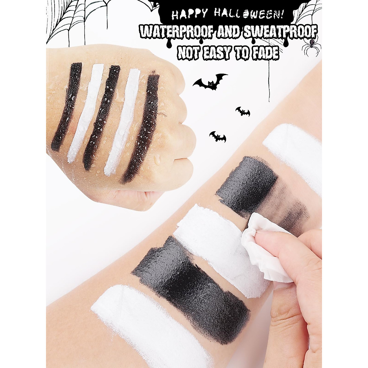 EBANKU 2Pcs White Black Face Body Paint Stick, , Eye Black Sticks for Sports White Cream-Blendable Stick Waterproof Sweatproof for Christmas Cosplay