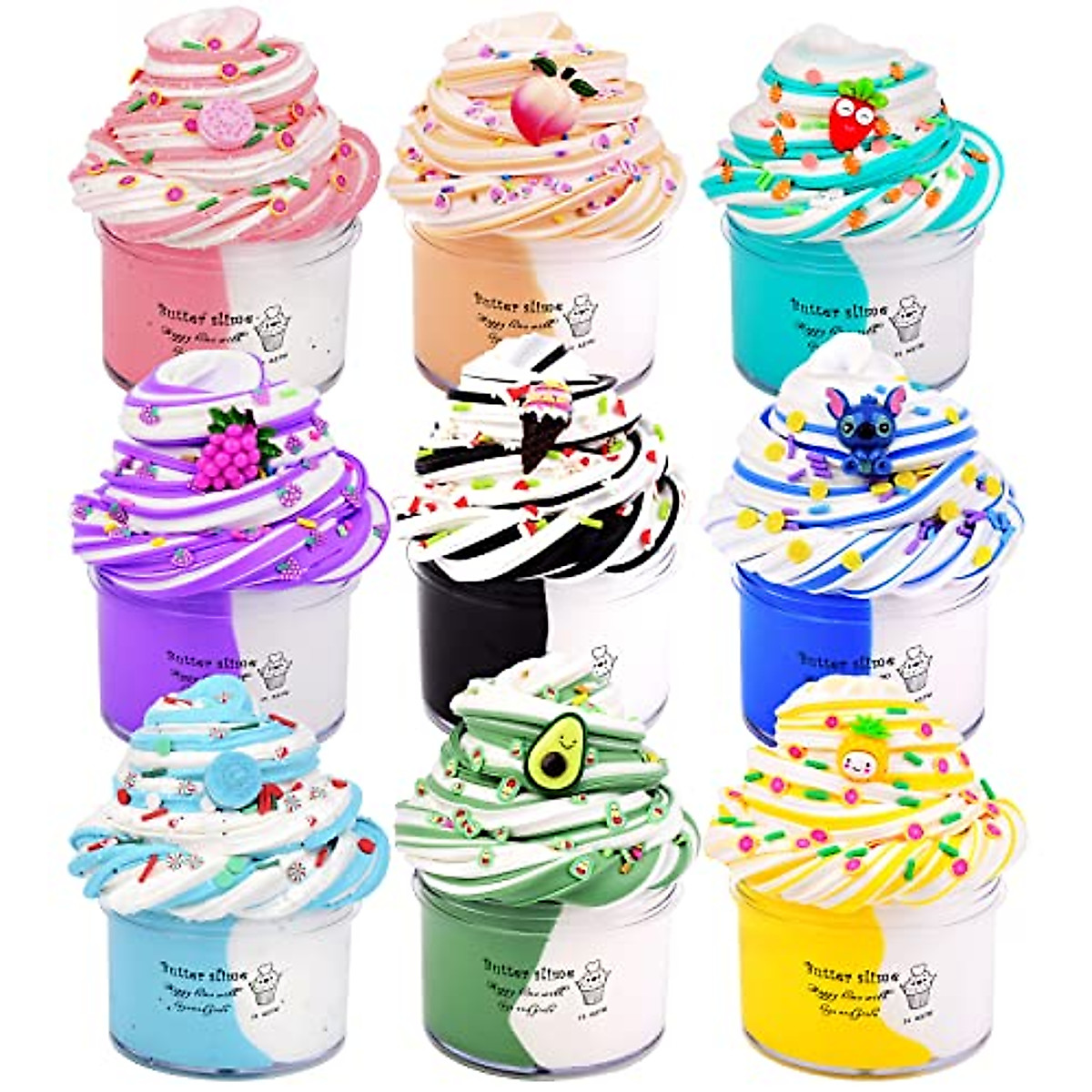 9 PCS Butter Slime Kits Strechy Non-Sticky and Glossy Slime,Scented Slime Mud,Butter Slime Stress Relief Toy for Girls and Boys Birthday Gifts