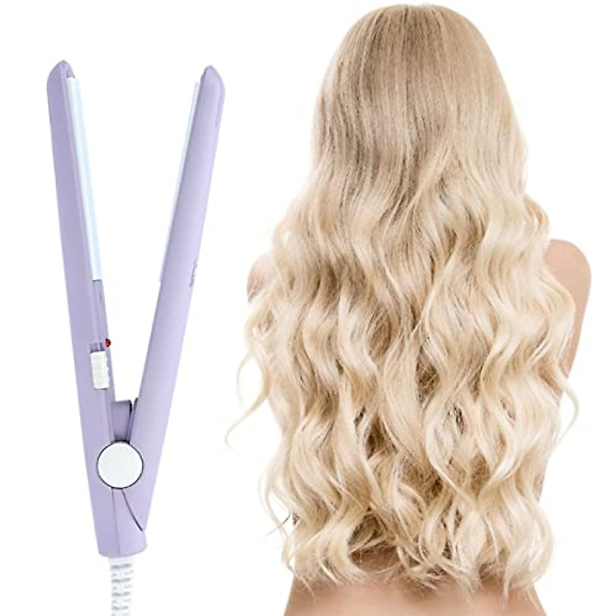Travel Hair Straightener 4 Colours 2 in 1 Mini Hair Straightener Ceramic Tourmaline Plate Beauty Flat Iron Curling Iron Heating (Purple)