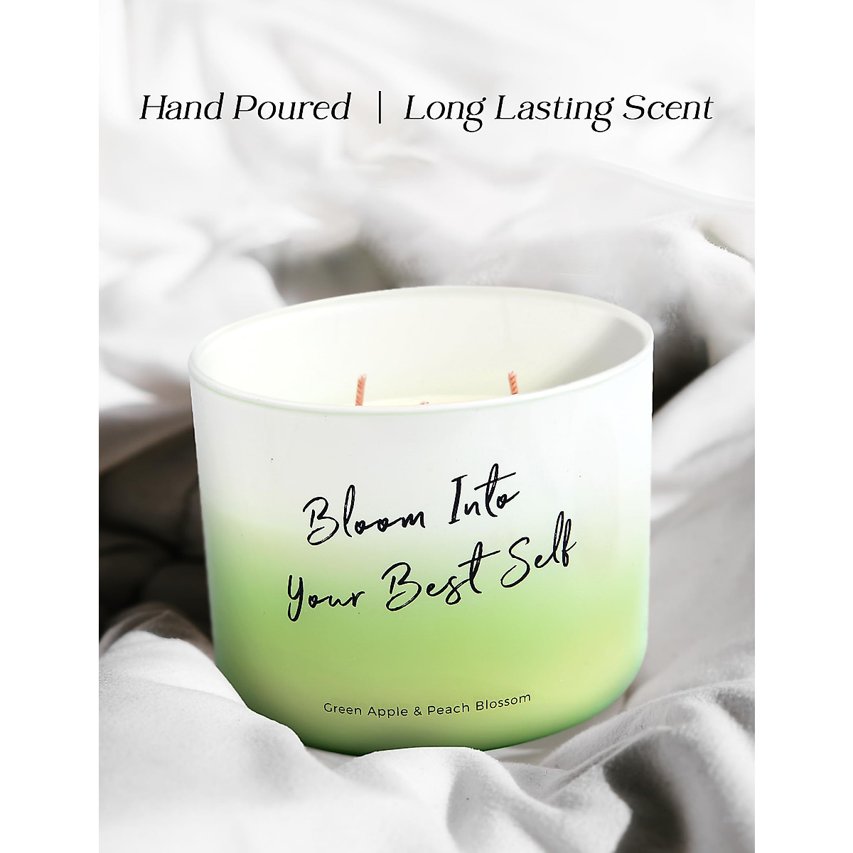 Green Apple Peach Blossom Candle | Natural Soy 3-Wick Scented Candle Large 15.8 oz | Apple Scented Candle | Bloom Into Your Best Self Holiday Candle Gifts, Aromatherapy Relaxing Candle for Women & Men