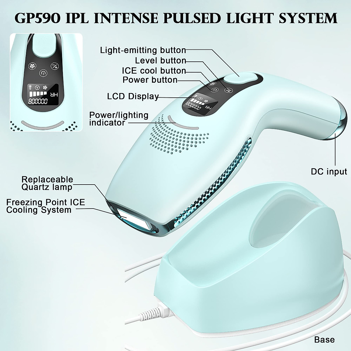 DEESS IPL Laser Hair Removal with ICE Freezing Point Cooling System, Unlimited Flashes at-Home Permanent Hair Removal Device for Women and Men, Long-lasting Reduction of Body & Face Hair Regrowth