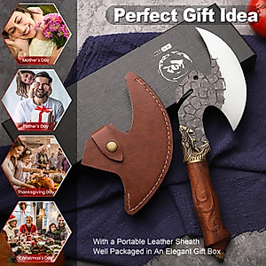ROCOCO Viking Cleaver Knife Butcher Meat Cutting Boning Knife Hand Forged Chinese Kitchen Axe with Sheath Home Outdoor BBQ Camping Birthday Thanksgiving Christmas Gift Men
