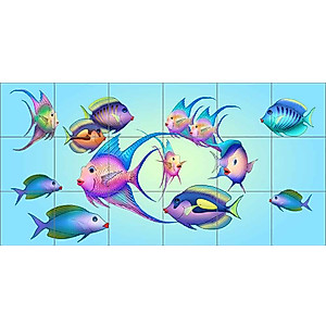 Ceramic Tile Mural Backsplash - Undersea Art - Fun Fish by David Miller - Kitchen Bathroom Shower (48" x 24" - 8" Tiles)
