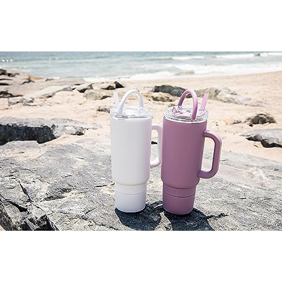 Ello Port 40oz Tumbler with Carry Loop & Integrated Handle, Vacuum Insulated Stainless Steel Reusable Water Bottle, Travel Mug with Leak Proof Lid and Straw, Perfect for Iced Coffee and Tea, Mauve