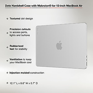 Incase Dots Hardshell with Makrolon® - MacBook Air 13 inch Case - 2025, 2024, 2023, 2022, M4, M3, M2 - MacBook Case, Laptop Cover, Protective Hard Shell, Scratch Resistant, Lightweight - Clear
