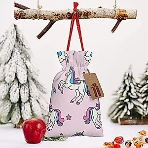Drawstrings Christmas Gift Bags Cute-Unicorn-Star-Pink Presents Wrapping Bags Xmas Gift Wrapping Sacks Pouches Medium