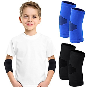 Kasyat Kids Elbow Brace Knit Compression Elbow Sleeve Compression Brace Gym Arm Sleeve Gym Elbow Support for Boys and Girls Teen Weight Lifting Sports(2 Pieces,Medium)
