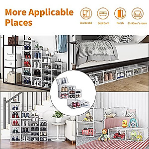 WAYTRIM Stackable Sneaker Storage Shoe Box, Foldable 10 Pack Storage Container 6 Small and 4 Large Clean Plastic Shoe Storage Organizers Drop Front Stackable and Foldable Box for Sneakers - White