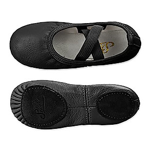 Stelle Ballet Shoes for Girls Dance Slippers Genuine Leather Ballerina Shoes for Toddler/Little Kid/Big Kid(11ML, Black No-tie)