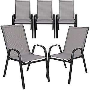 Flash Furniture 5 Pack Brazos Series Gray Outdoor Stack Chair with Flex Comfort Material and Metal Frame