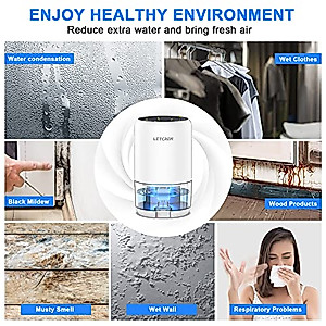 Dehumidifiers for Home Up to 280 sq.ft with Auto-off, Two Working Mode, 7 Colorful LED Light, LETCREN 35oz Quiet and Portable Dehumidifiers for Bathroom, Bedroom, Basement, Kitchen, RV, Closet