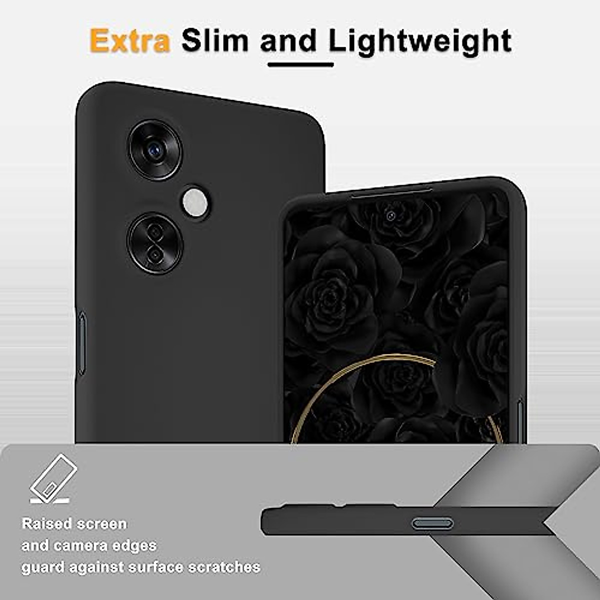 YENAPOON for OnePlus Nord N30 5G Case and 1 Pack Tempered Glass Screen Protector, Slim Liquid Silicone Shockproof Protective Case - Black