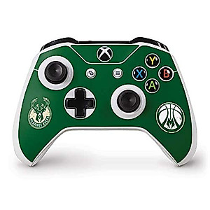 Skinit Decal Gaming Skin Compatible with Xbox One S Controller - Officially Licensed NBA Milwaukee Bucks Green Distressed Design