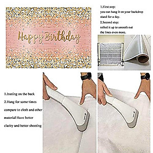 Happy Birthday Backdrop 7x5ft Diamonds Glitter Shining Pink and Gold Dot Sparkle Bokeh Photography Background for Women Girls Lady Sweet Party Decorations Photo Props