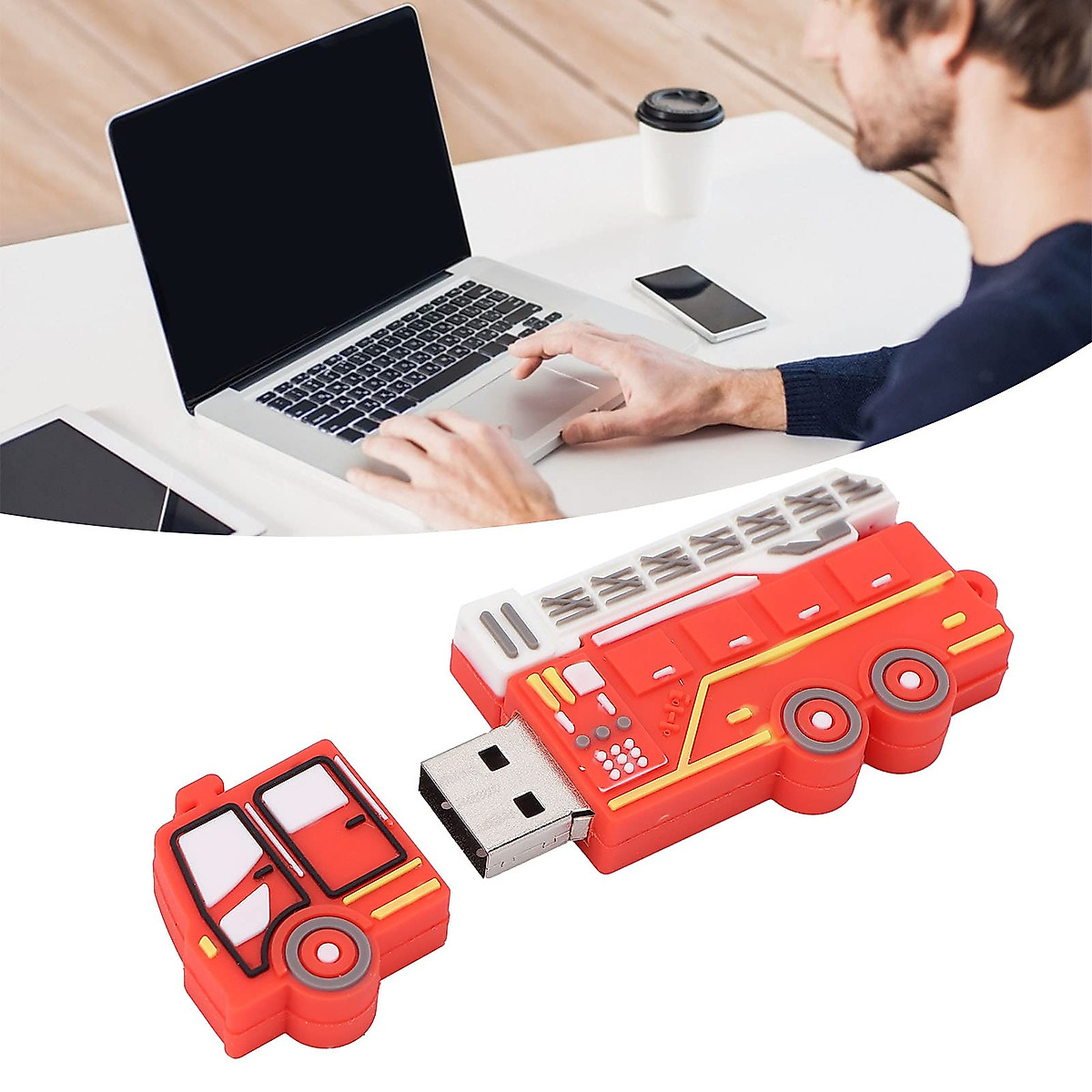 Kafuty-1 Cute USB Flash Drive, Novelty Cartoon Fire Truck Thumb Drive, Pendrive Memory Thumb Stick, Gifts for School Students Kids Children Teacher Collegue Employees(16GB)