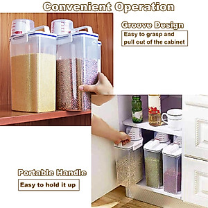 LDHHYH 4 Pack 5.5 LB Rice Storage Containers, Clear Rice Storage Bin with Measuring Cup & Pour Spout, Cereal Containers Dispenser, Kitchen Plastic Rice Holder Saver for Flour Grain Bean